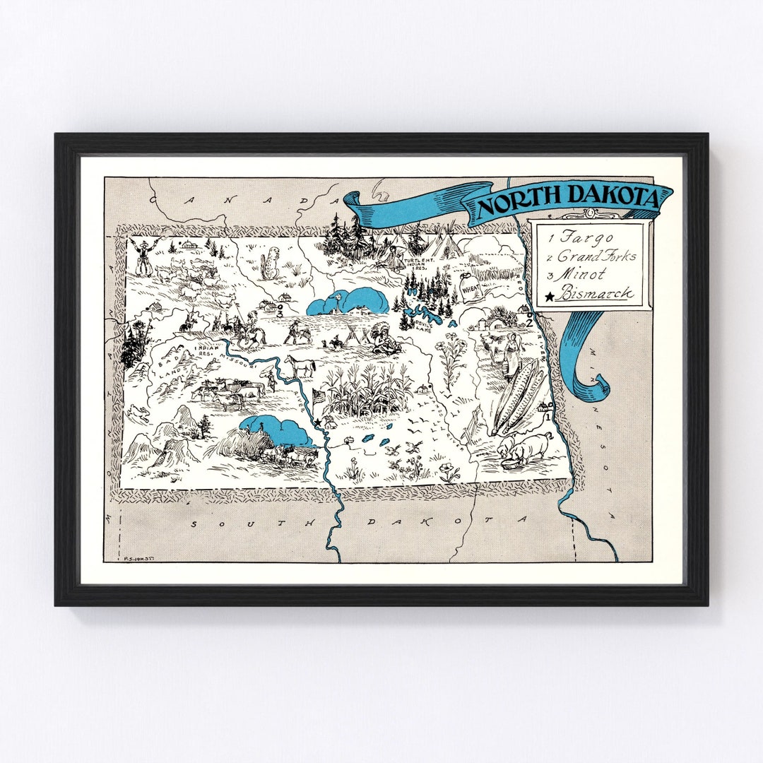 North Dakota Map 1931, Vintage North Dakota Map, Old North Dakota Art ...