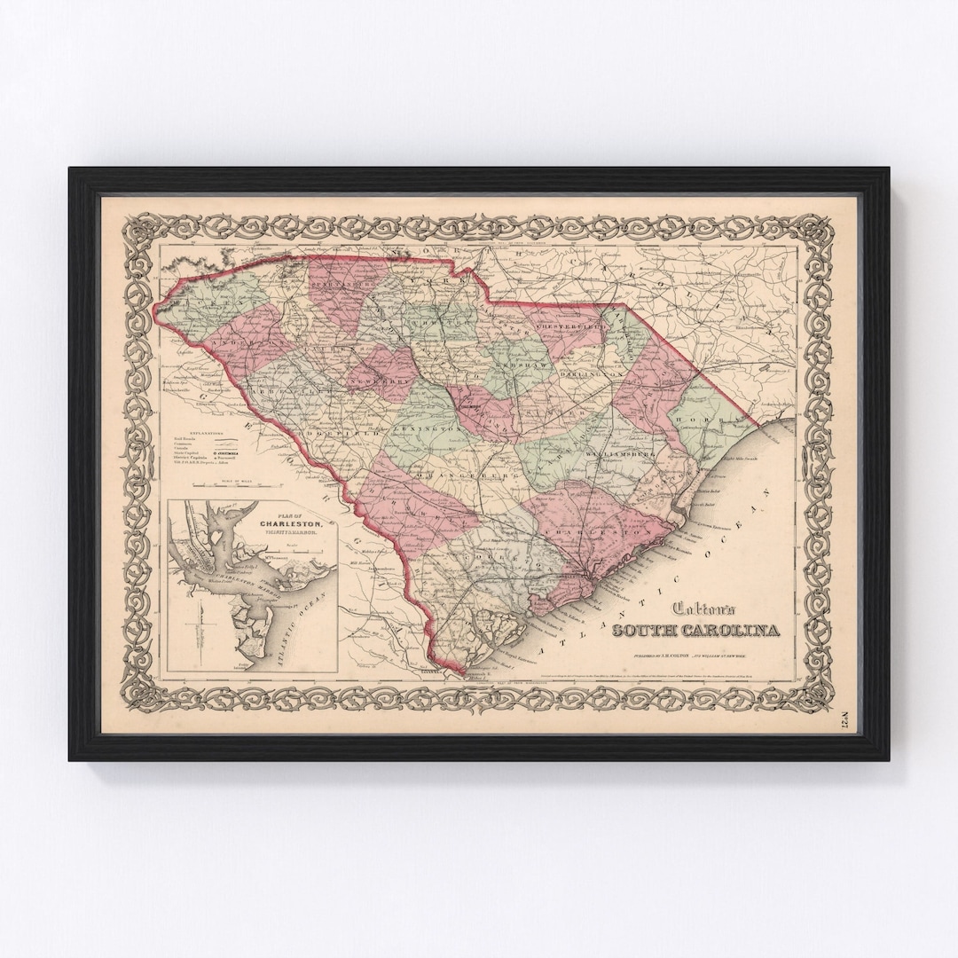 South Carolina Map 1861 Old Map of South Carolina Art Vintage Print ...