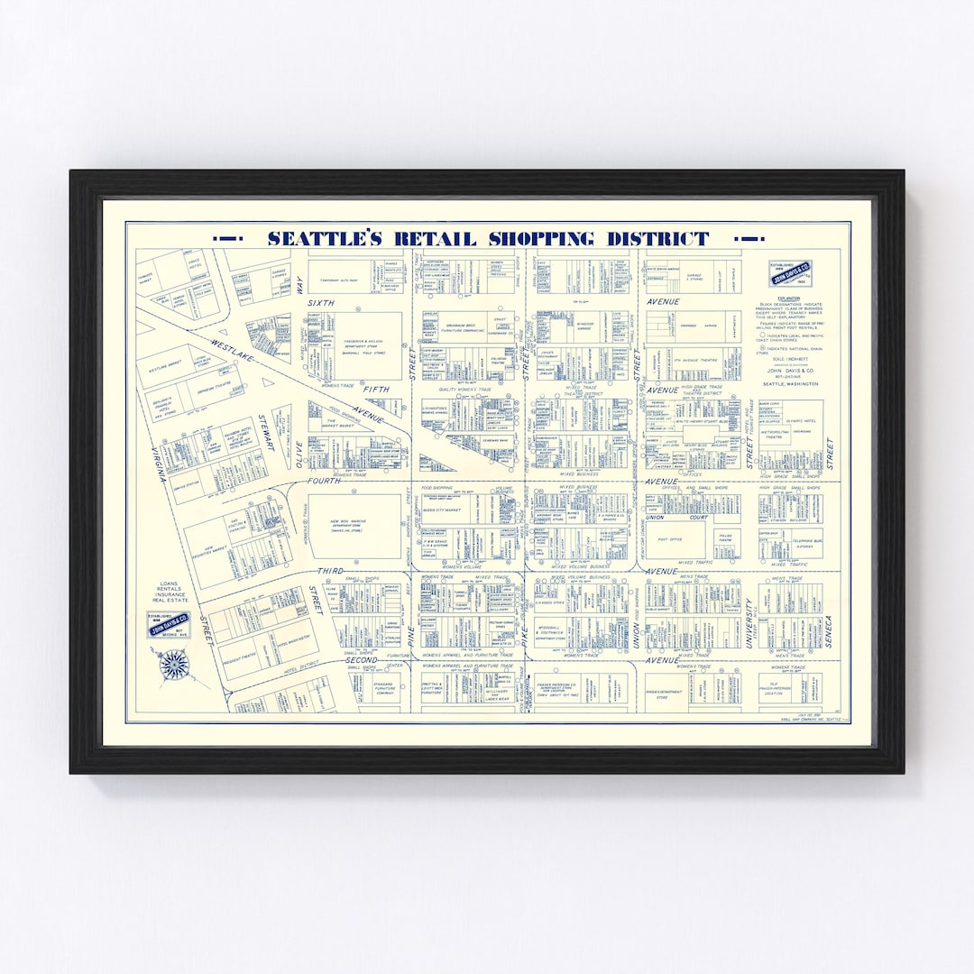 Seattle Map 1930, Vintage Seattle Map, Old Seattle Washington Art, Wall ...