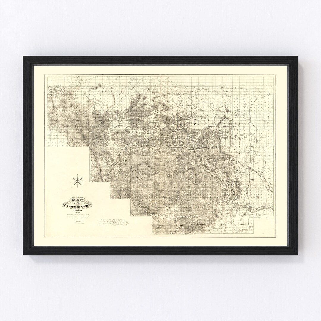 Larimer County CO Map 1884 Old Map of Fort Collins Colorado Art Vintage ...