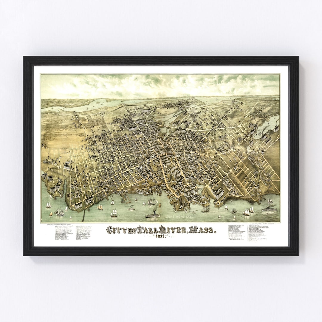 Fall River Map 1877 - Old Map of Fall River Massachusetts Art Vintage ...