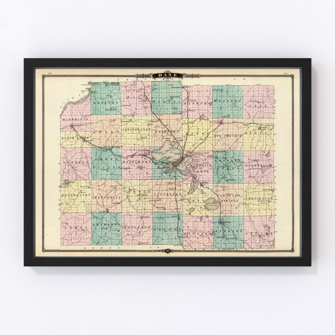 Dane County Map 1878, Vintage Dane County Map, Old Dane County ...