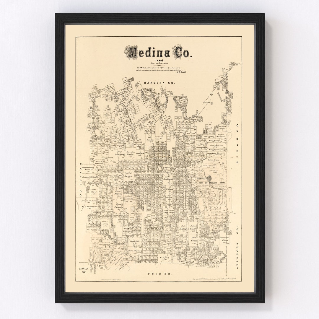 Medina County Texas Map 1879 Old Map of Medina County Texas Art Vintage ...