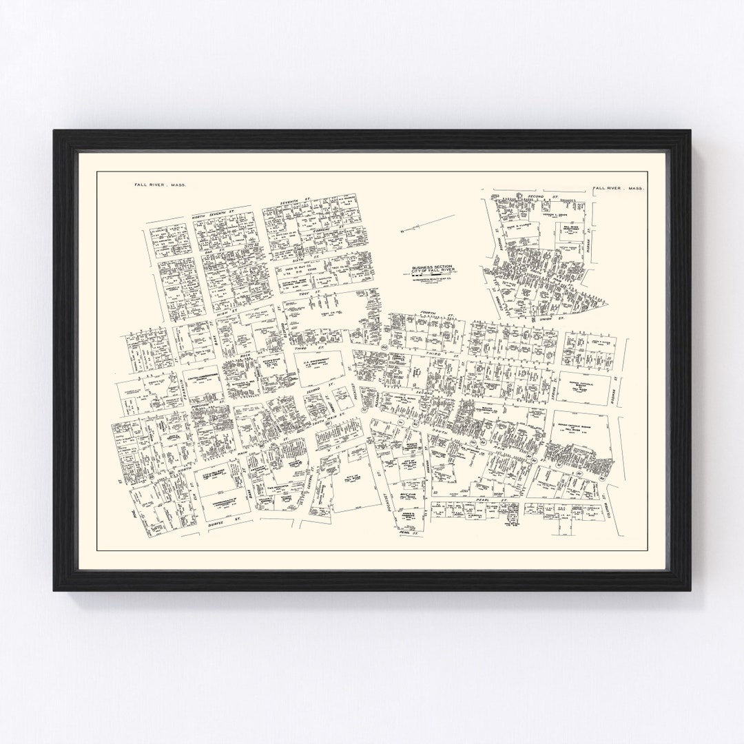 Fall River Map 1946 Old Map of Fall River Business Section ...