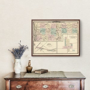 Vernon County WI Map 1878 Old Map of Viroqua Wisconsin Art Vintage Print Framed Canvas Bird's ...