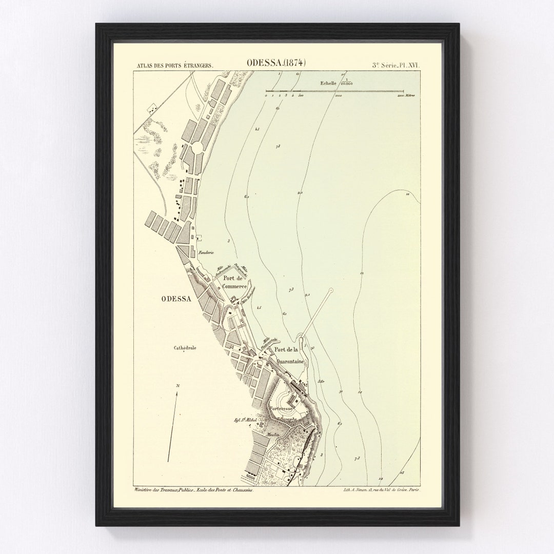 Odesa Map 1874 Old Map of Odesa Ukraine Art Vintage Print Framed Wall ...