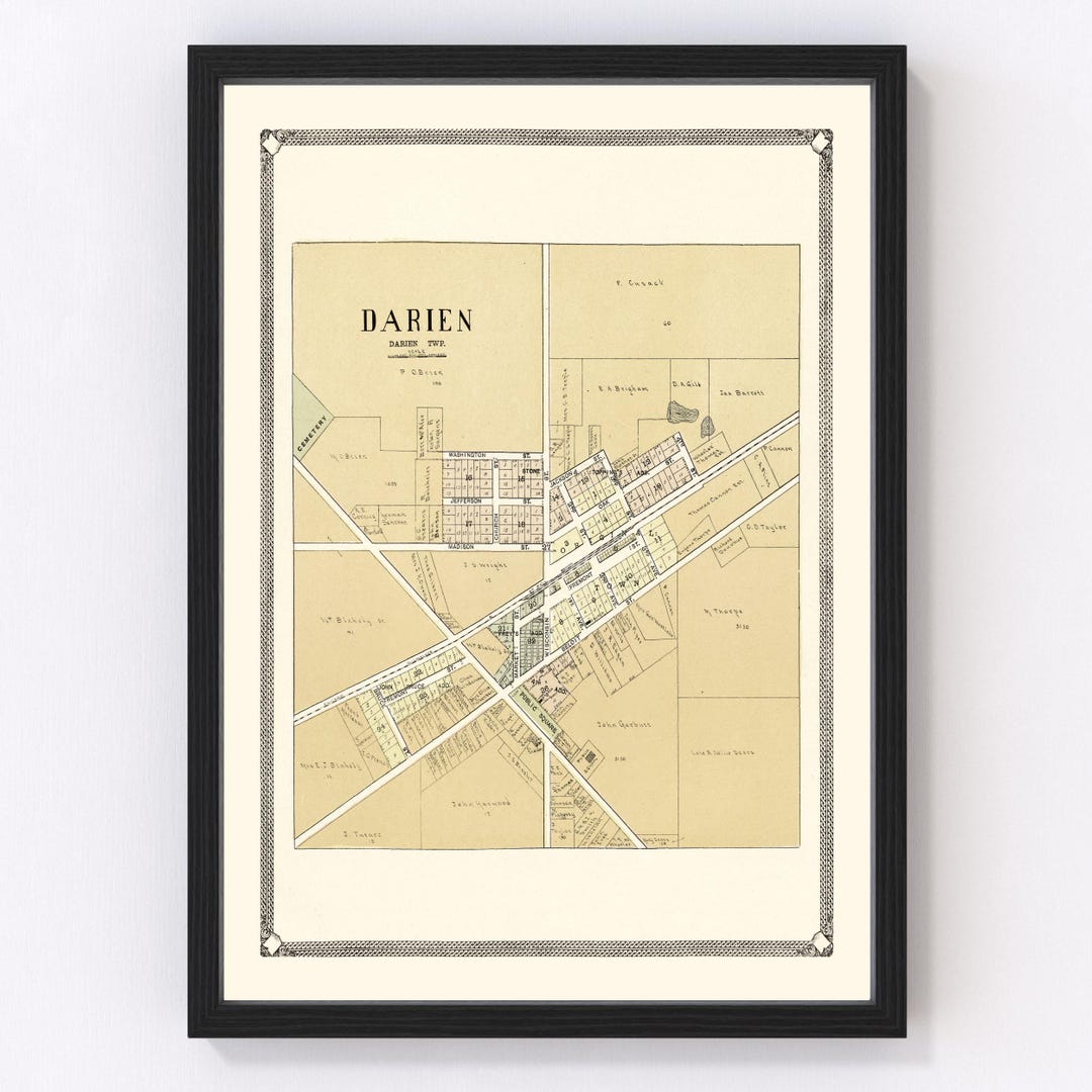 Darien Map 1907, Vintage Darien Map, Old Darien Wisconsin Art, Wall Art ...