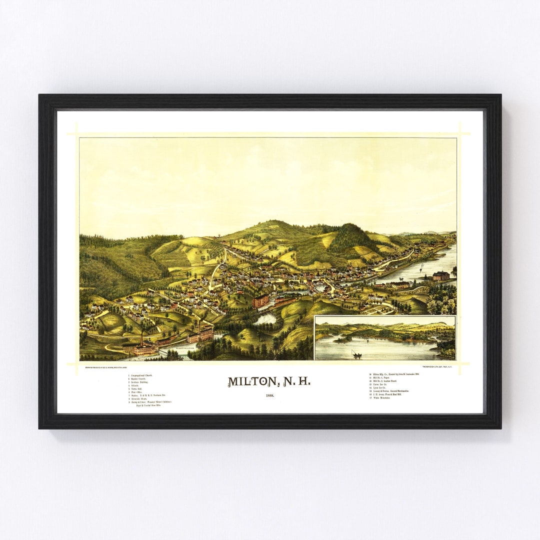 Milton Map 1888, Vintage Milton Map, Old Milton New Hampshire Art, Wall ...