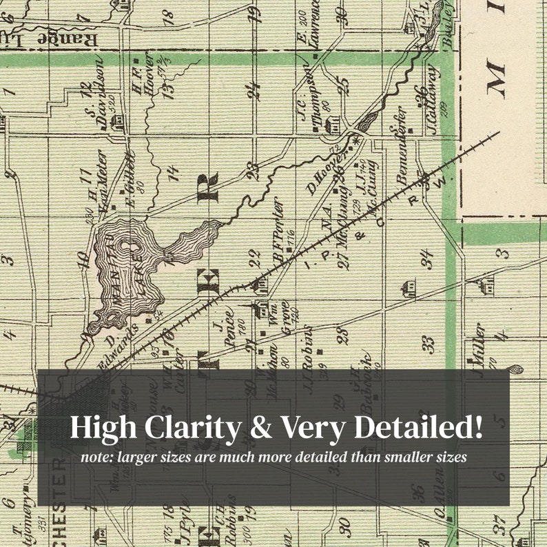 Fulton County IN Map 1876 Old Map of Rochester Indiana Art - Etsy