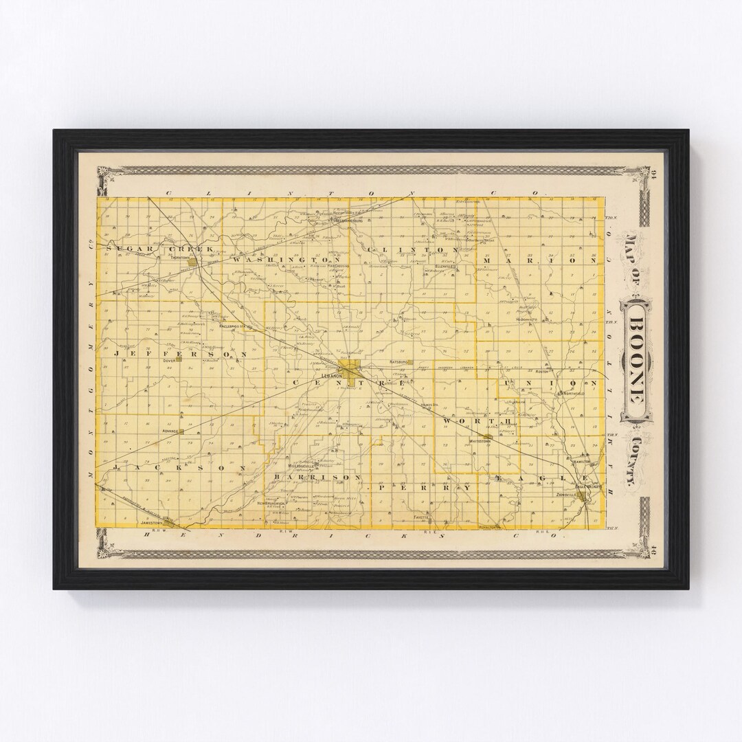 Boone County IN Map 1876 Old Map of Lebanon Indiana Art - Etsy