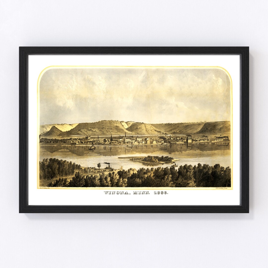 Winona Map 1867, Vintage Winona Map, Old Winona Minnesota Art, Wall Art ...