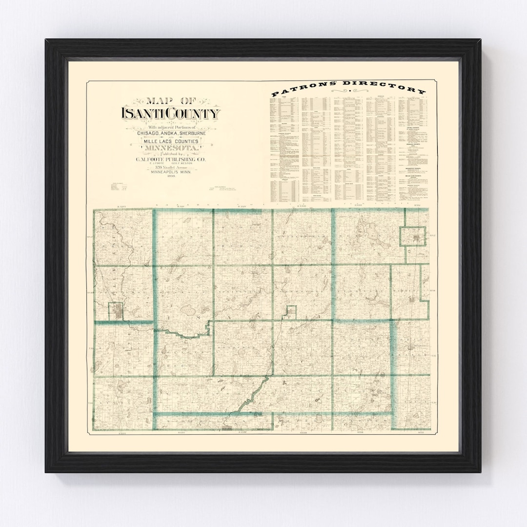 Isanti County Map 1898, Vintage Isanti County Map, Old Isanti County ...