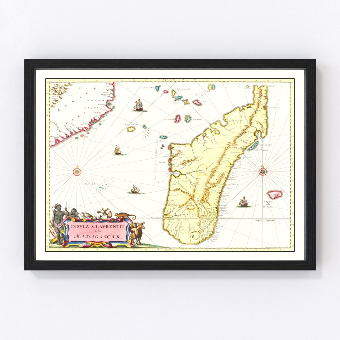 Madagascar Map 1665, Vintage Madagascar Map, Old Madagascar Art, Wall ...