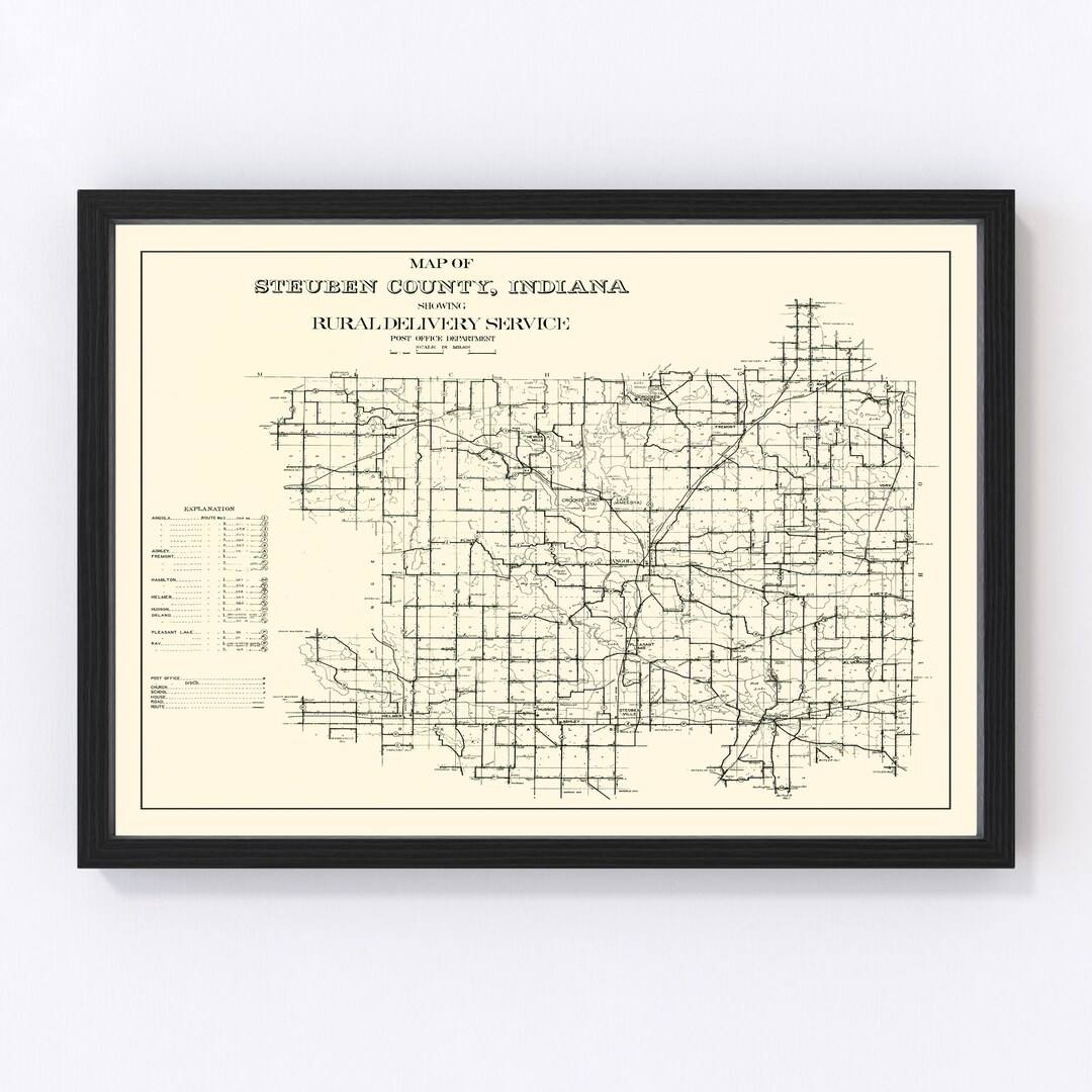 Steuben County IN Map 1910 Old Map of Indiana Art Vintage Print Framed ...
