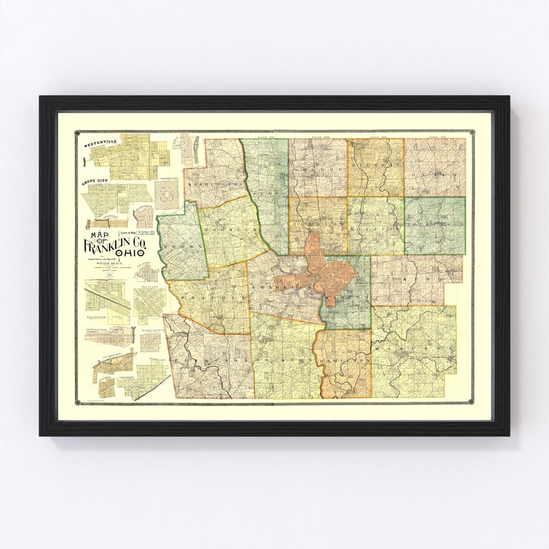 Franklin County Ohio Map 1895 Old Map of Franklin County Ohio Art ...