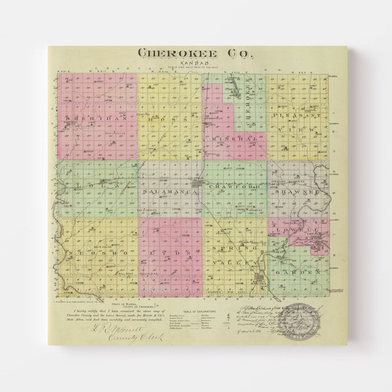 Cherokee County Map 1887, Vintage Cherokee County Map, Old Cherokee ...
