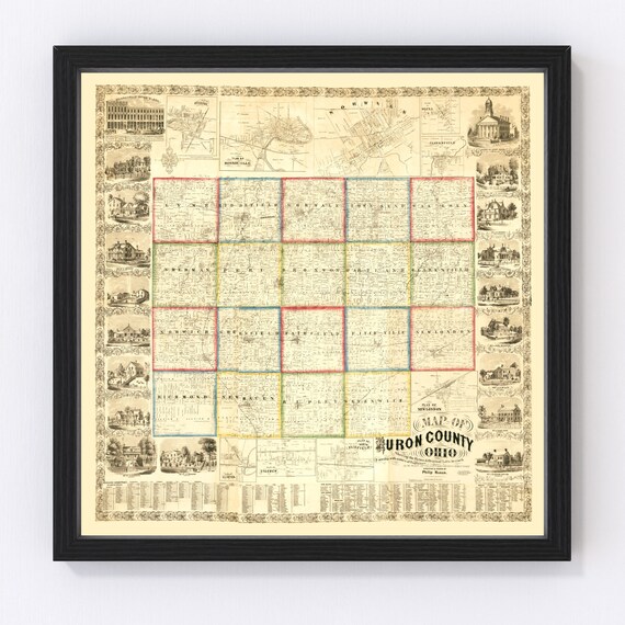 Huron County Ohio Map 1859 Old Map of Huron County Ohio Art - Etsy