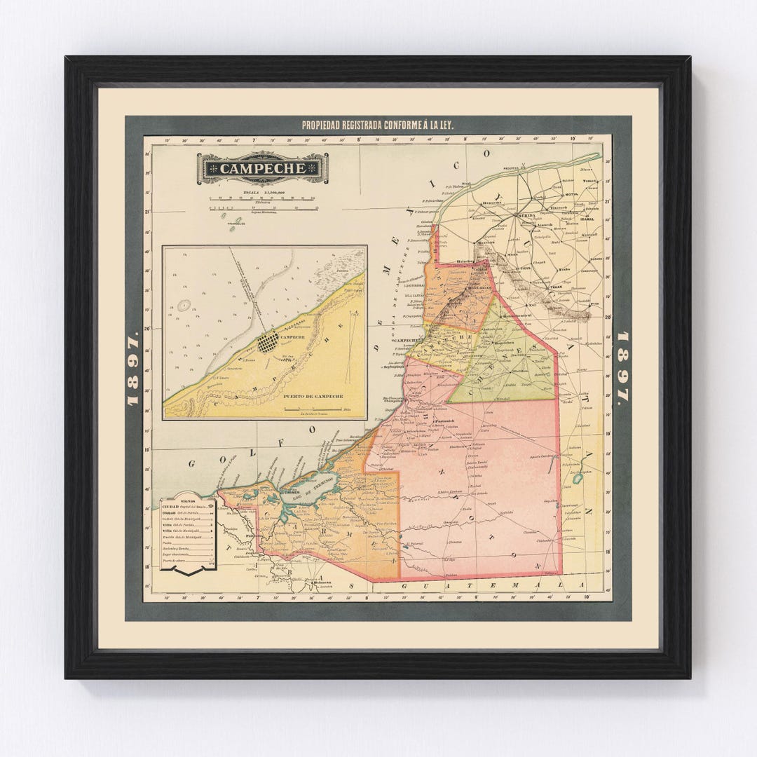 Campeche, Mexico Map 1897 Old Map of Campeche, Mexico Mexico Art ...