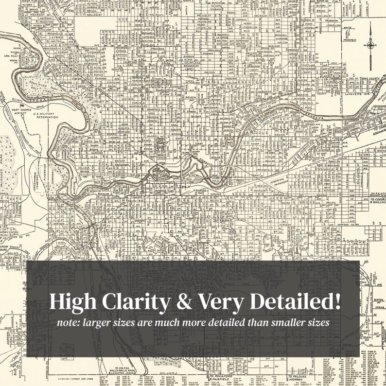 Spokane Map 1920 Old Map of Spokane Washington Art Vintage - Etsy