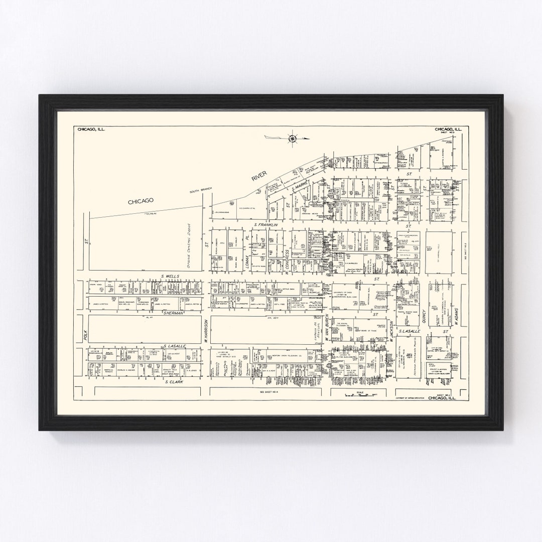 Chicago Map 1929, Vintage Chicago Map, Old Chicago Illinois Art, Wall ...