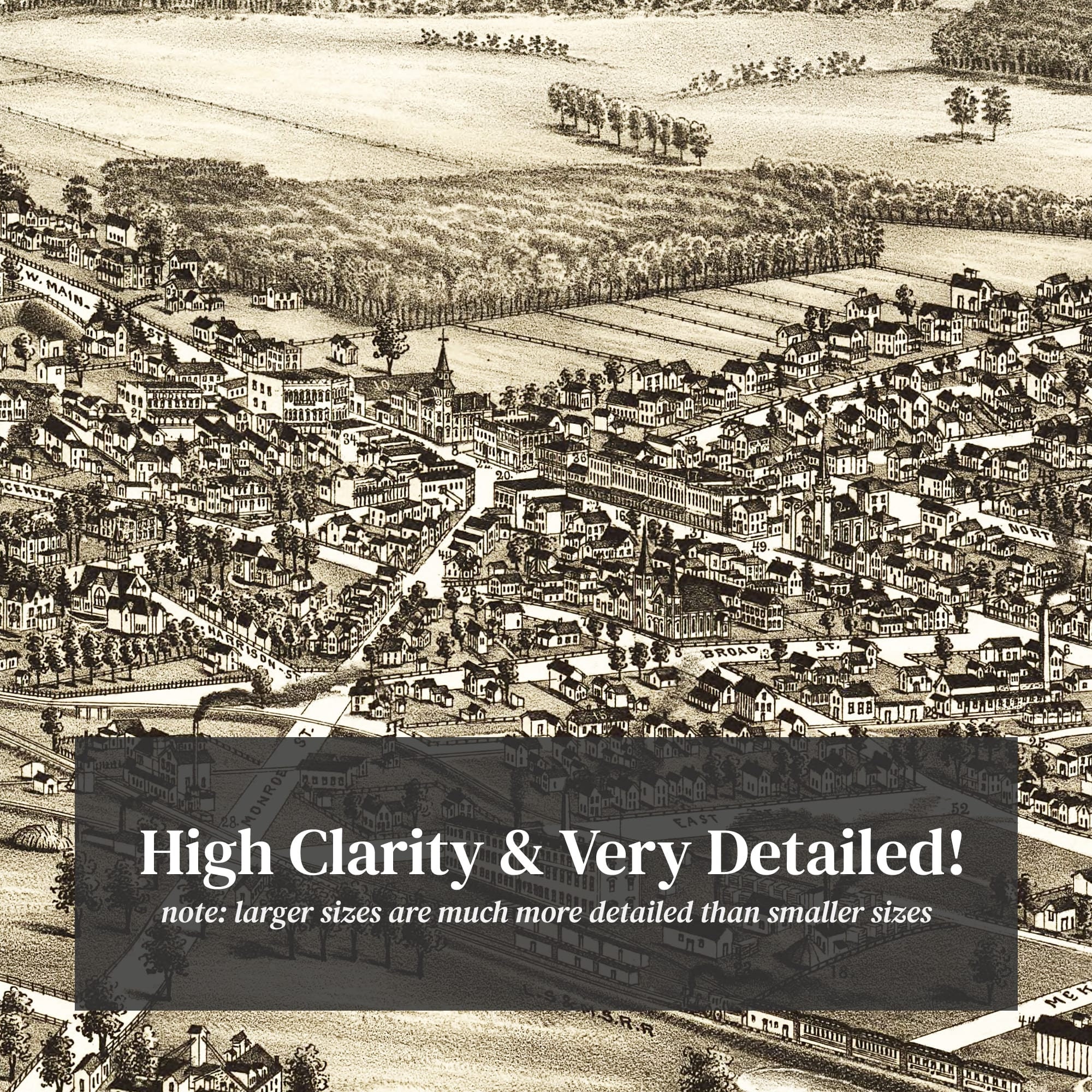 Bellevue Map 1880 Old Map of Bellevue Ohio Art Vintage Print - Etsy