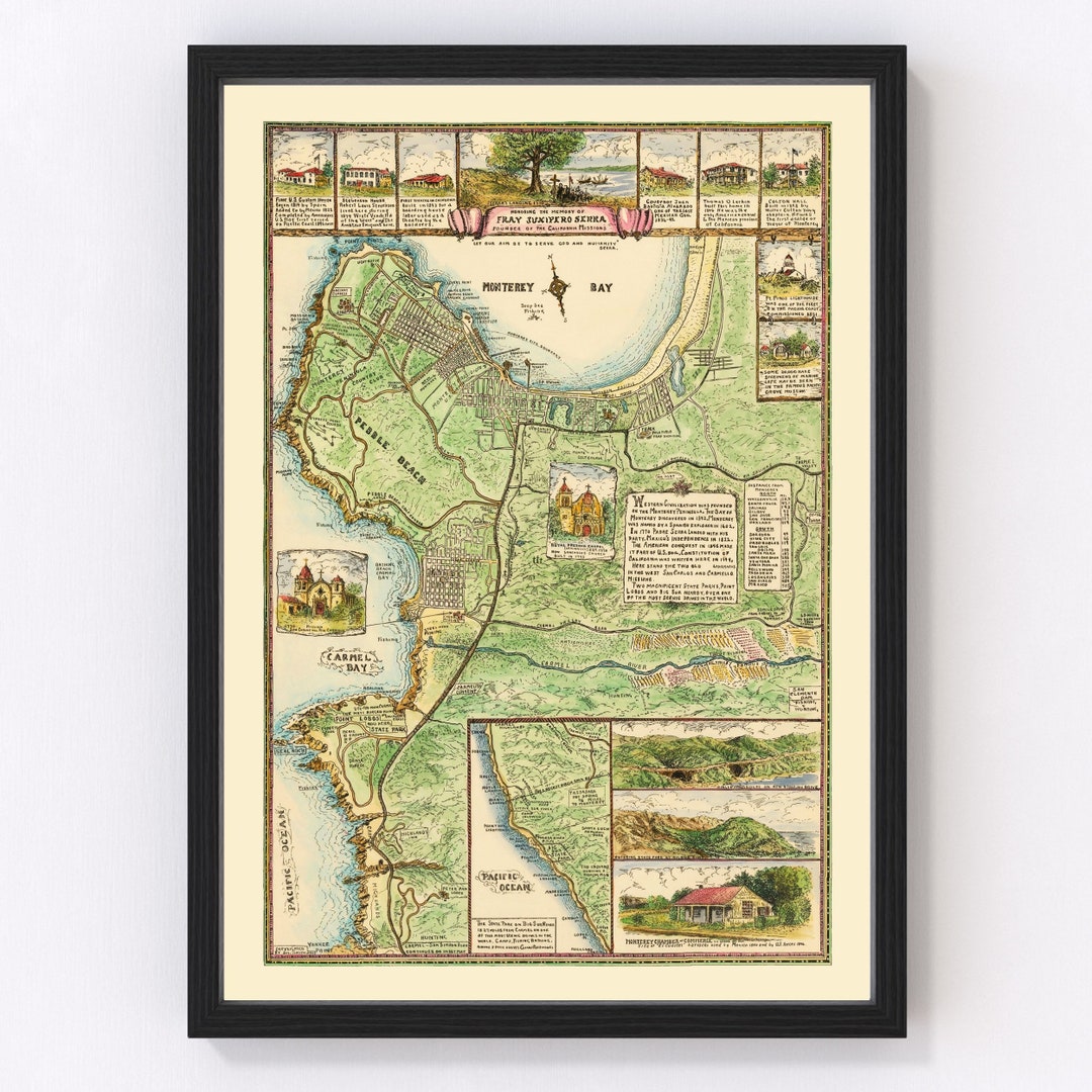 Monterey Map 1933 - Old Map of Monterey California Art Vintage Print ...