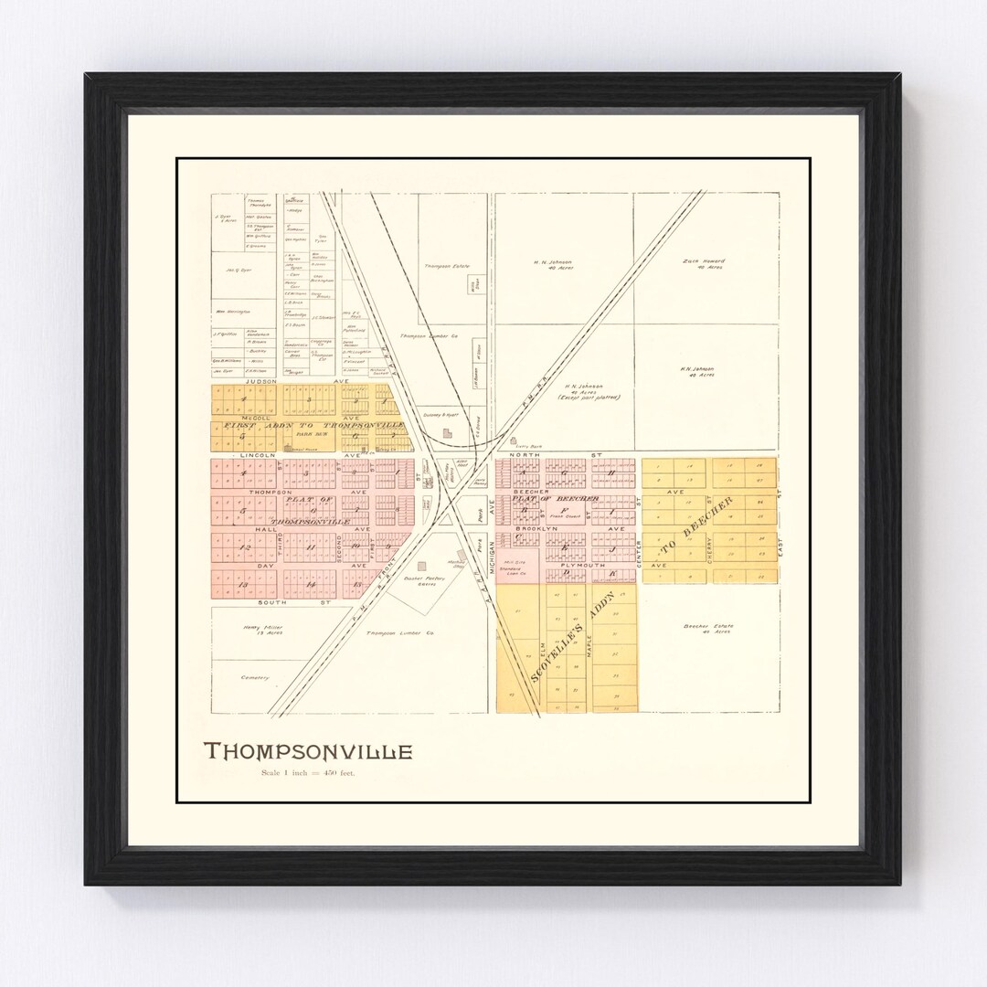 Thompsonville Map 1901, Vintage Thompsonville Map, Old Thompsonville ...