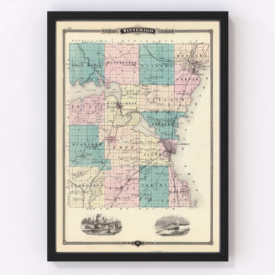 Winnebago County Map 1878, Vintage Winnebago County Map, Old Winnebago ...