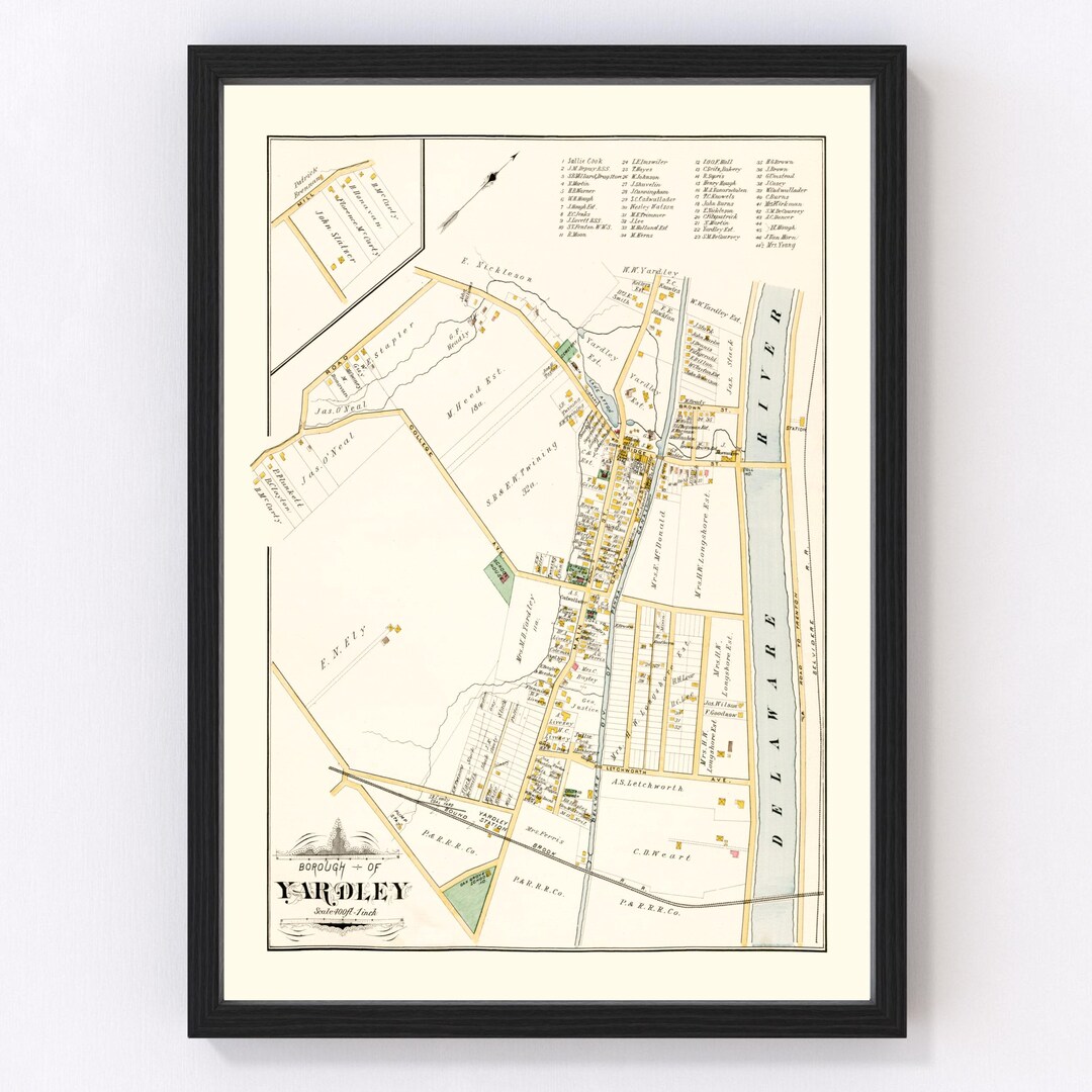 Yardley Map 1891, Vintage Yardley Map, Old Yardley Pennsylvania Art ...