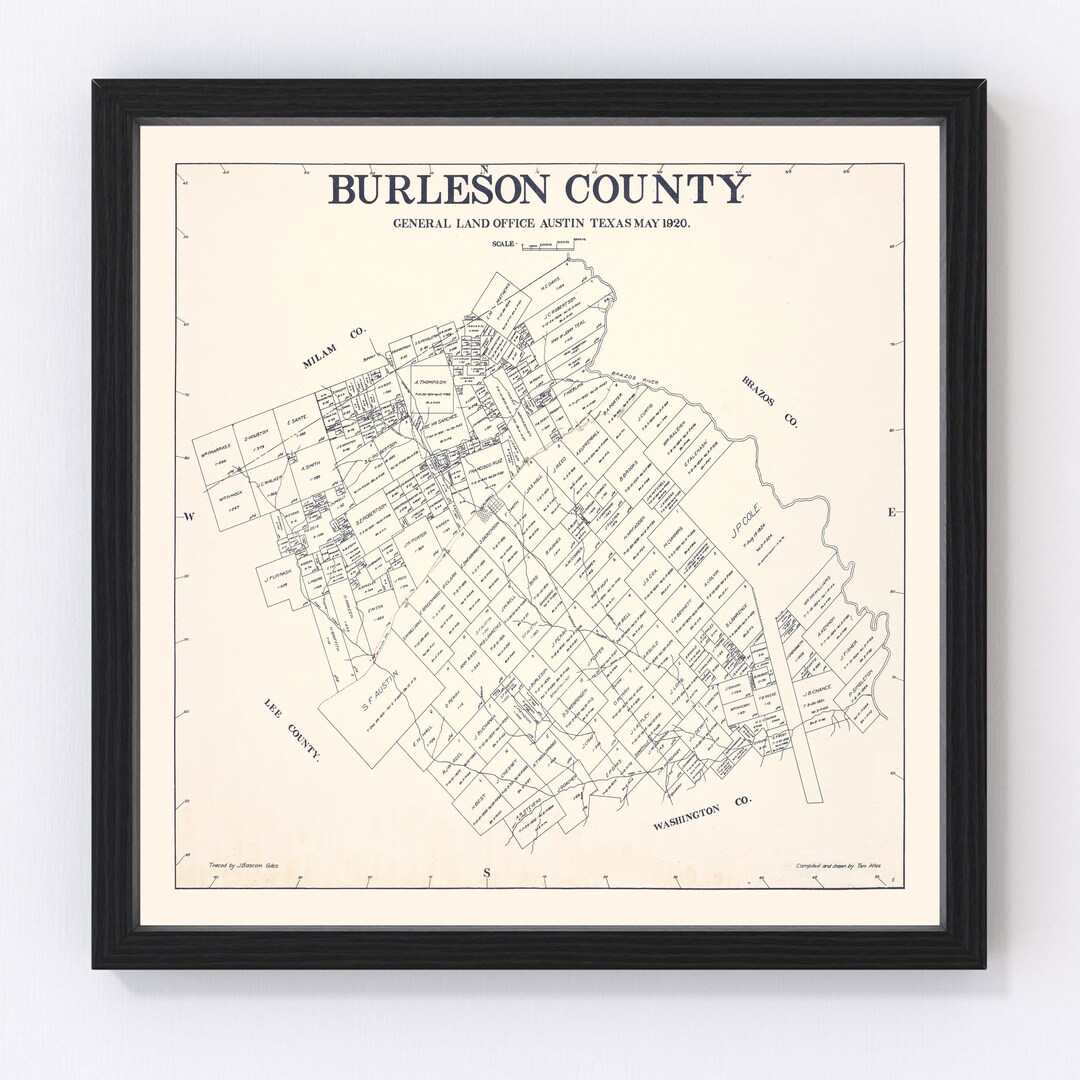 Burleson County Map 1920, Vintage Burleson County Map, Old Burleson ...
