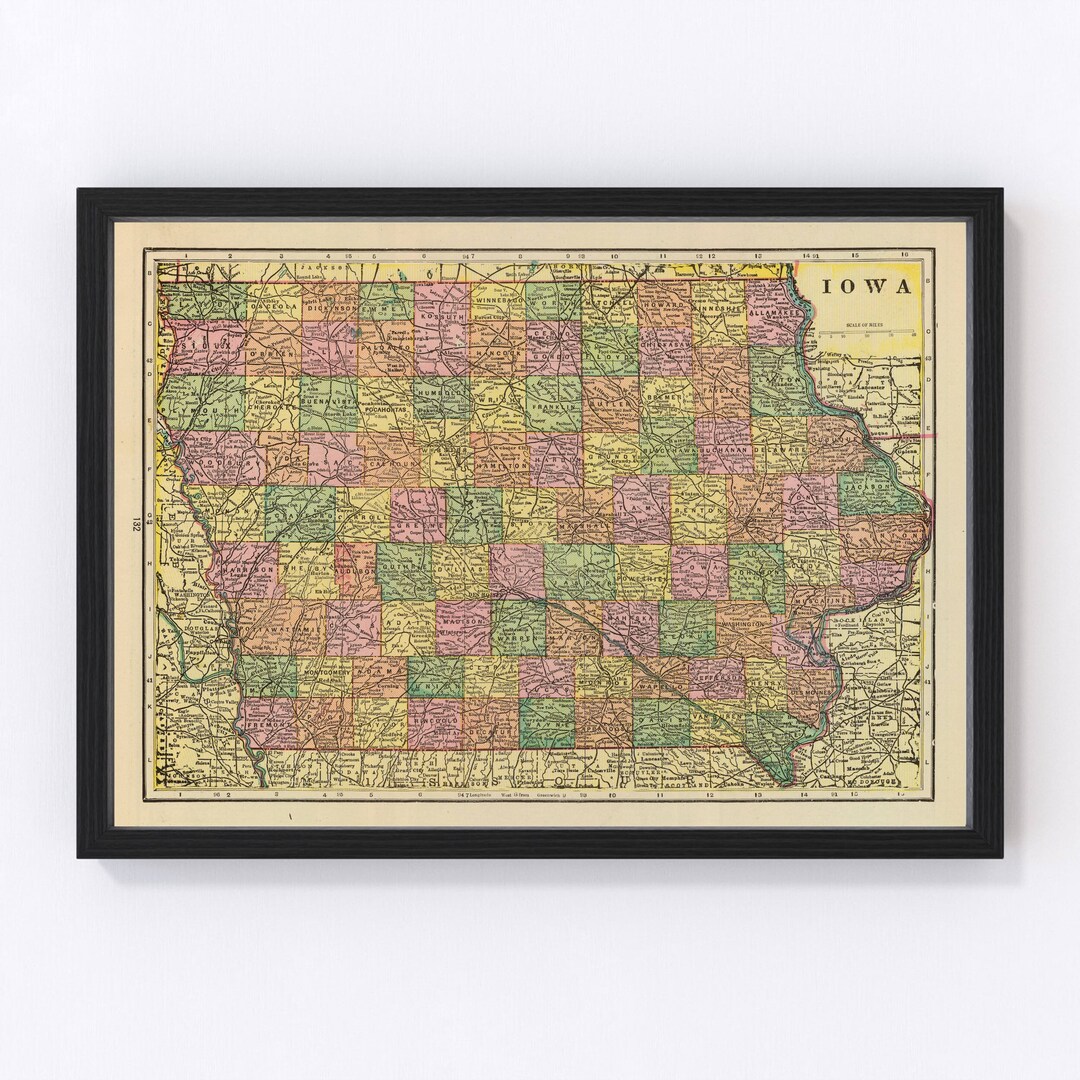 Iowa Map 1909 Old Map of Iowa Art Vintage Print Framed Wall - Etsy