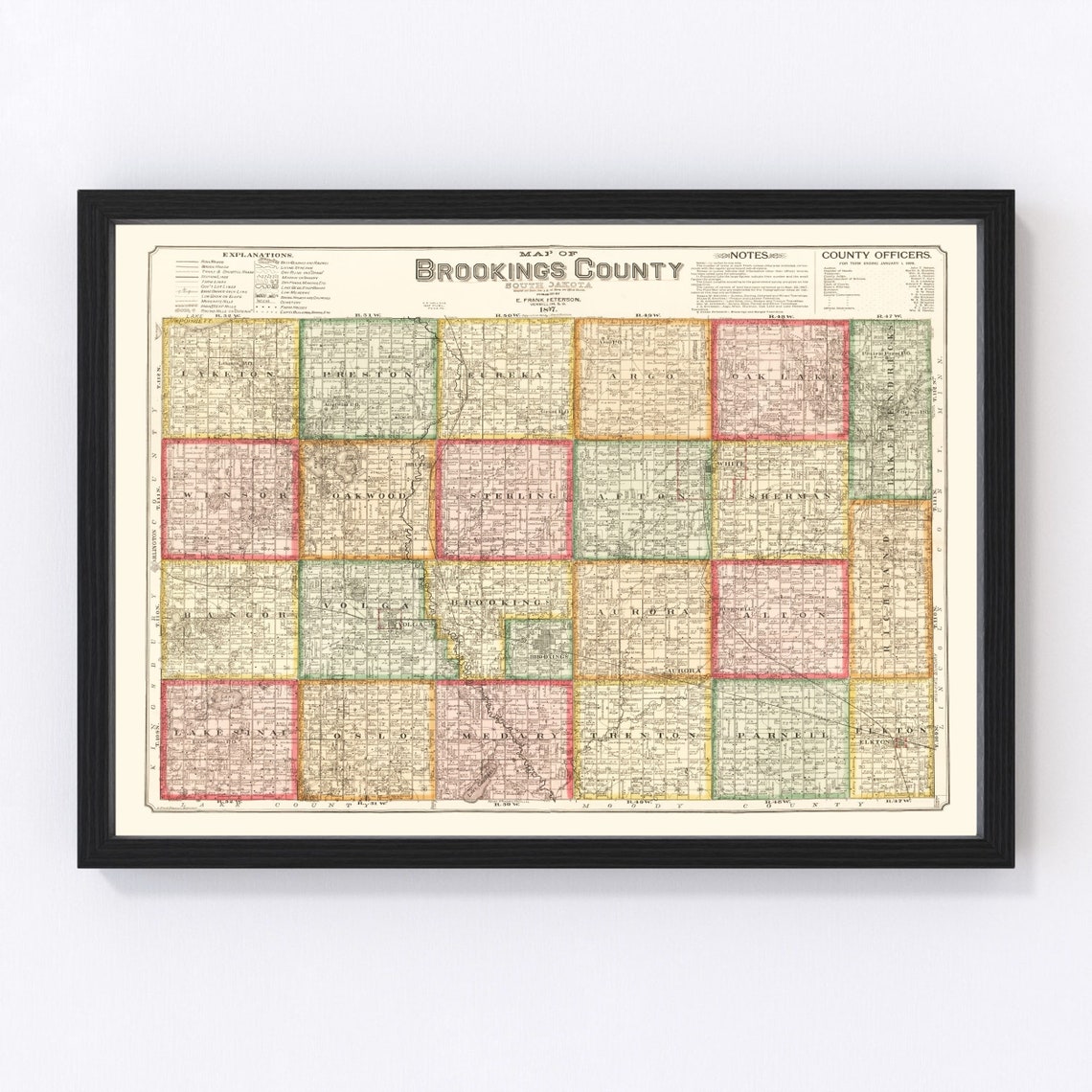 Brookings County South Dakota Map 1897 - Old Map of Brookings County ...