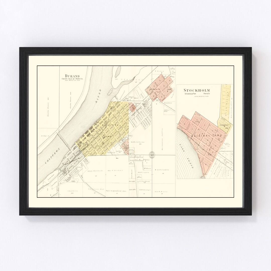 Durand Map 1896, Vintage Durand Map, Old Durand Wisconsin Art, Wall Art ...