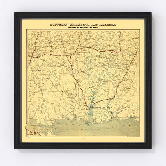 Alabama Map 1863 Old Map of Alabama Art Vintage Print Framed - Etsy