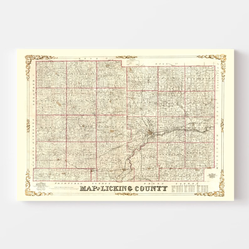Licking County Ohio Map 1854 Old Map of Licking County Ohio - Etsy