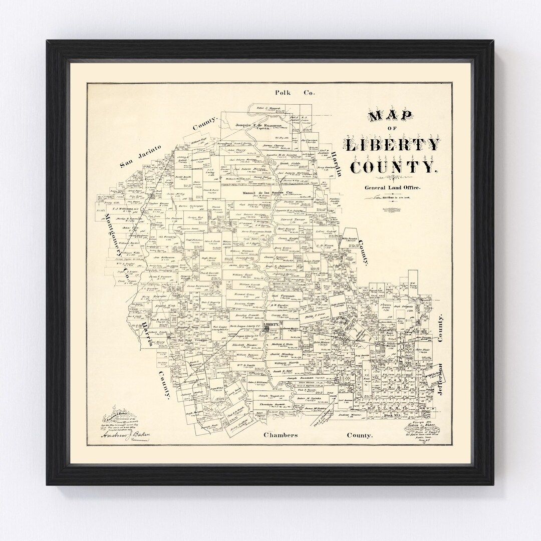 Liberty County Map 1895, Vintage Liberty County Map, Old Liberty County ...