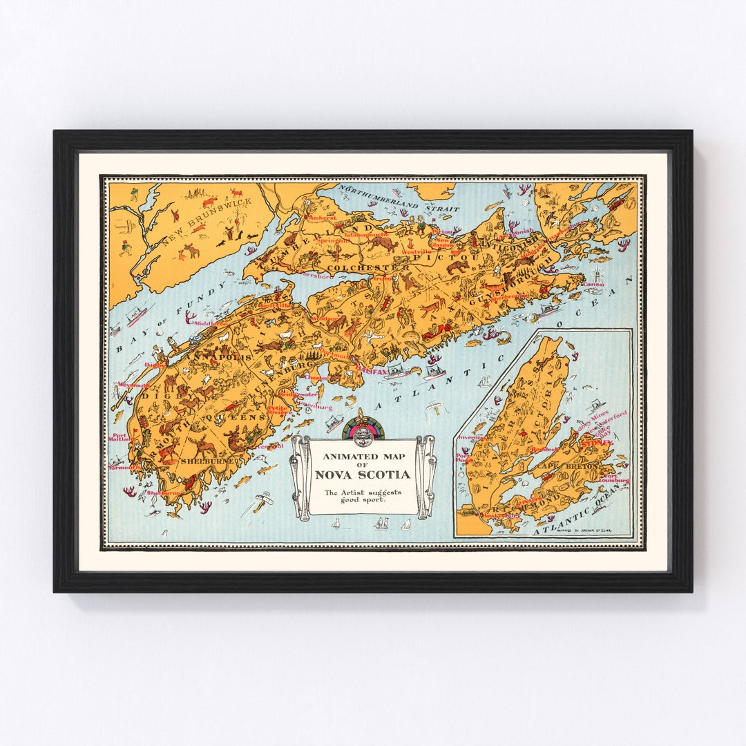 Nova Scotia Canada Map 1929, Vintage Nova Scotia Canada Map, Old Nova ...