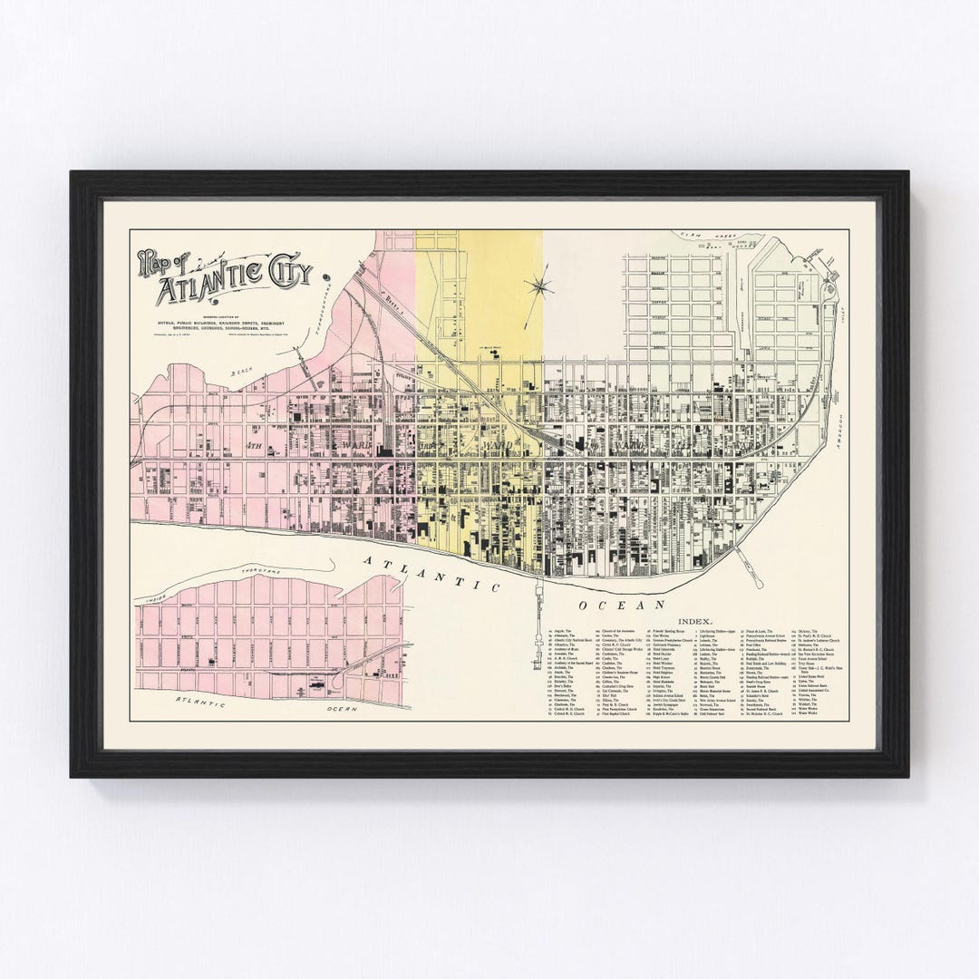 Atlantic City Map 1895, Vintage Atlantic City Map, Old Atlantic City ...