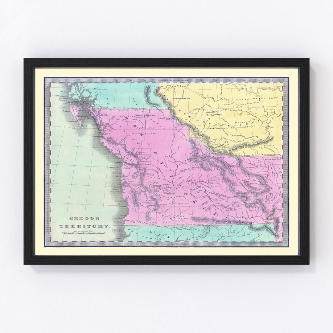 Washington Map 1842, Vintage Washington Map, Old Washington Art, Wall ...