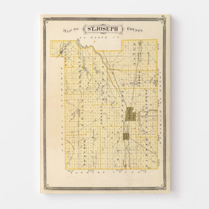 St. Joseph County Map 1876, Vintage St. Joseph County Map, Old St ...