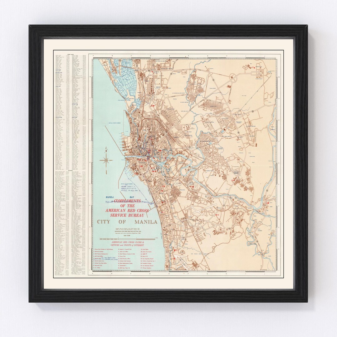 Manila Map 1945, Vintage Manila Map, Old Manila Art, Wall Art Gift for ...