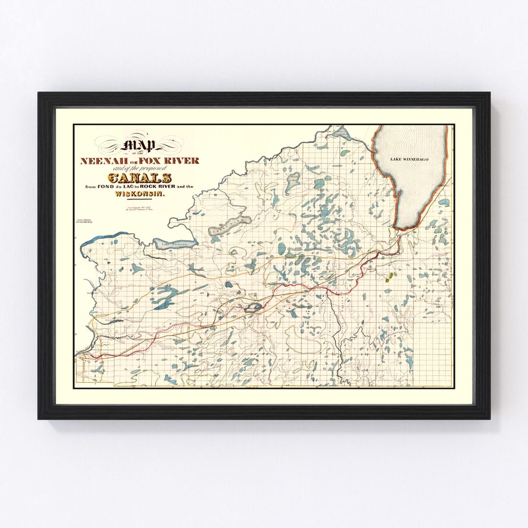 Fox River Map 1839, Vintage Fox River Map, Old Fox River Art, Wall Art ...