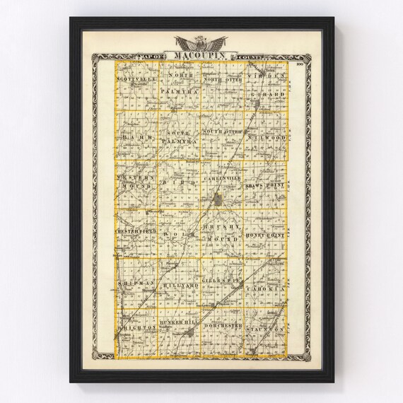 Macoupin County IL Map 1876 Old Map of Carlinville Illinois - Etsy