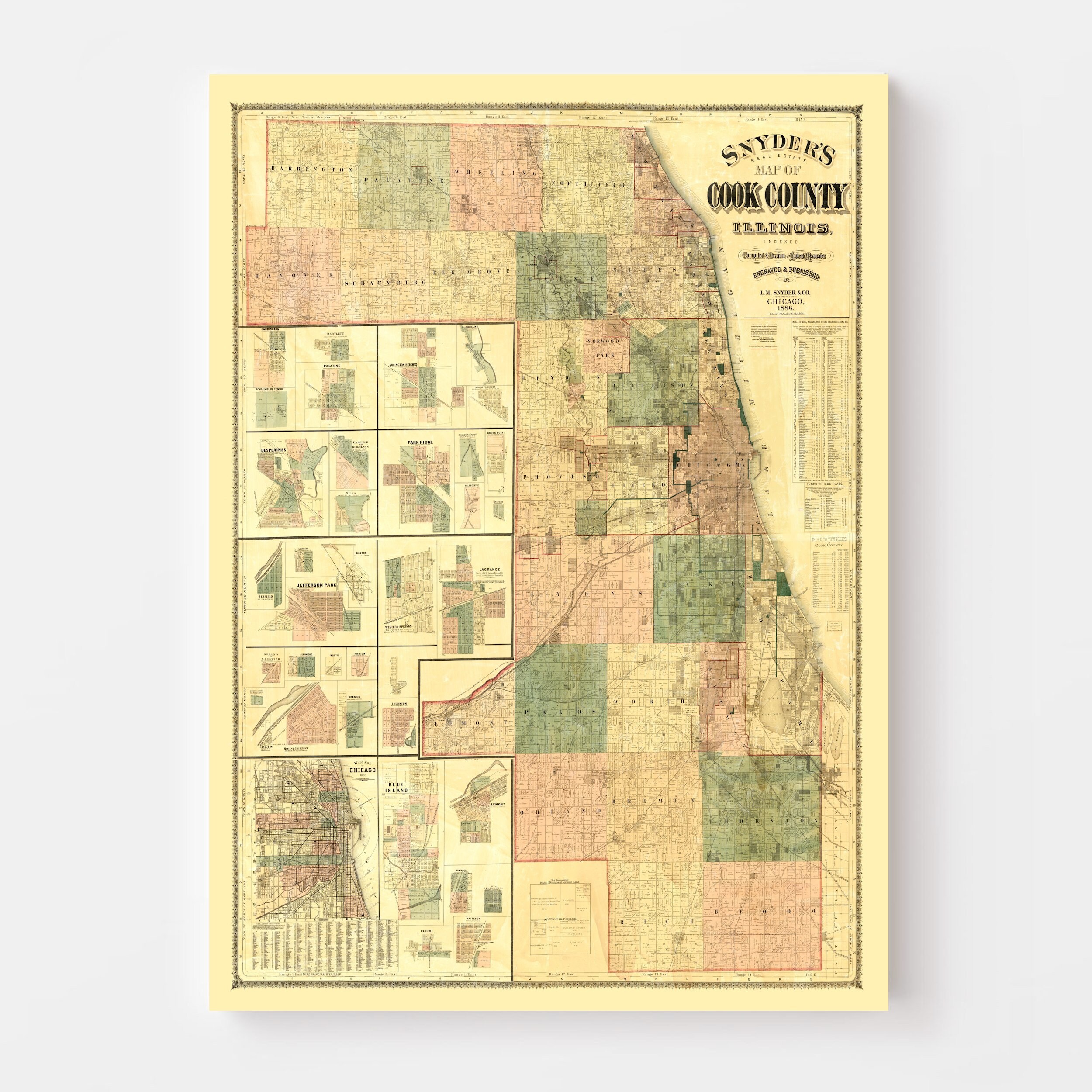Cook County Illinois Map 1886 Old Map of Cook County - Etsy