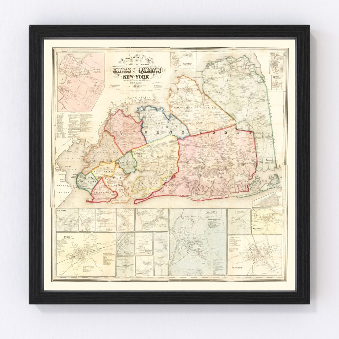 Queens County New York Map 1859 - Old Map of Queens County New York Art ...