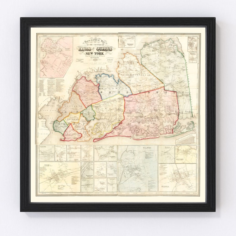 Queens County New York Map 1859 Old Map of Queens County New - Etsy