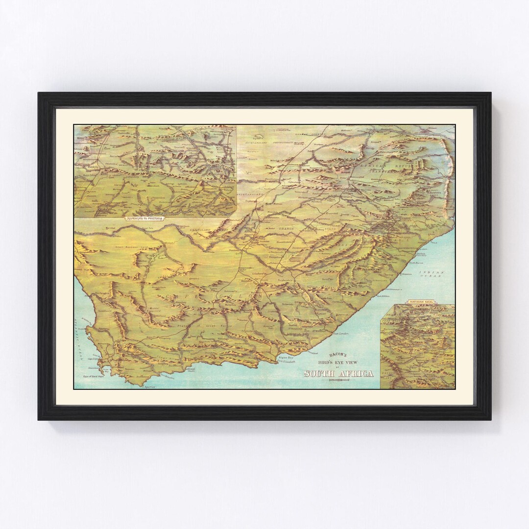 South Africa Map 1890, Vintage South Africa Map, Old South Africa Art ...