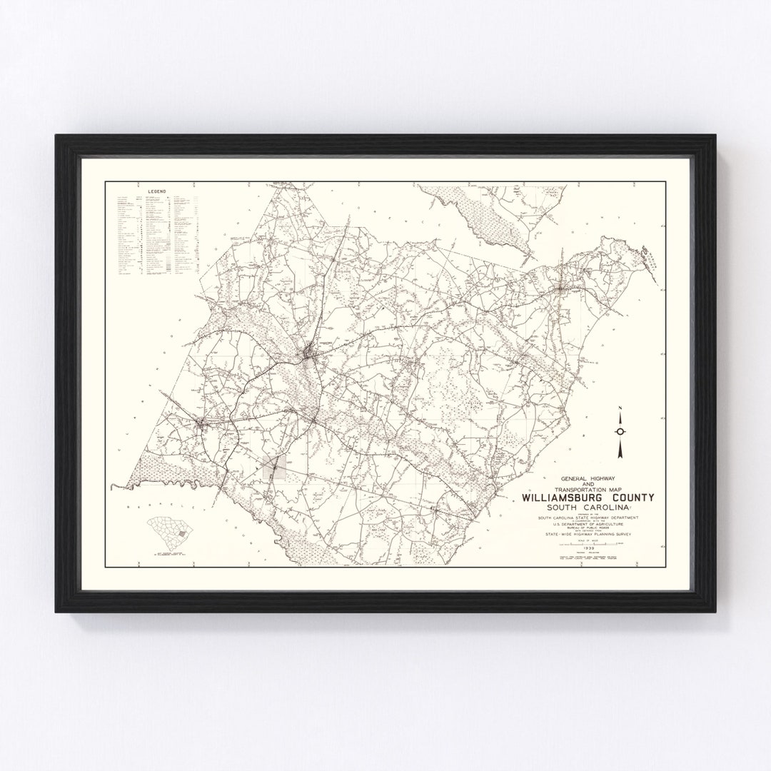 Williamsburg County Map 1939, Vintage Williamsburg County Map, Old ...