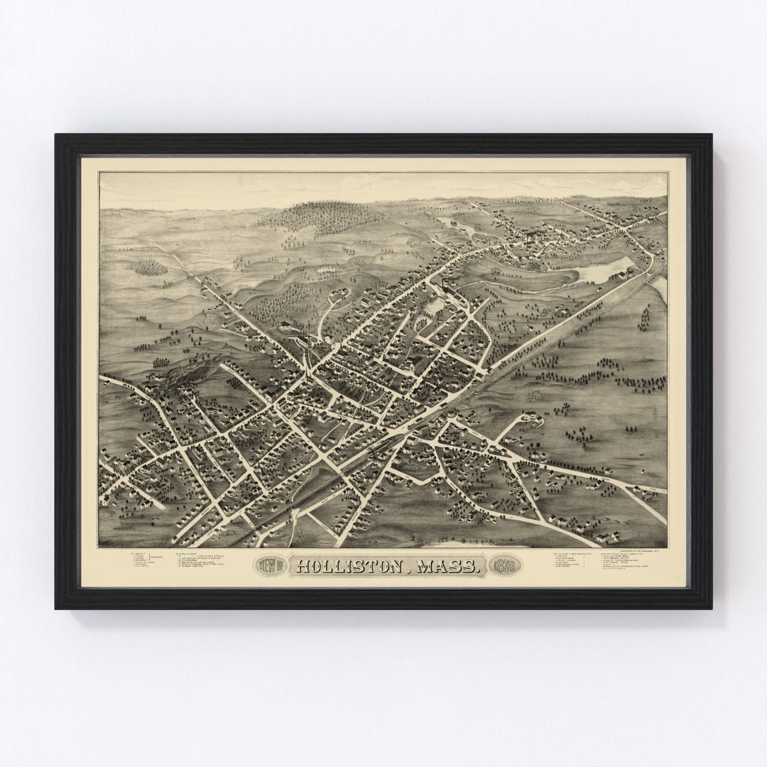 Holliston Map 1878, Vintage Holliston Map, Old Holliston Massachusetts ...