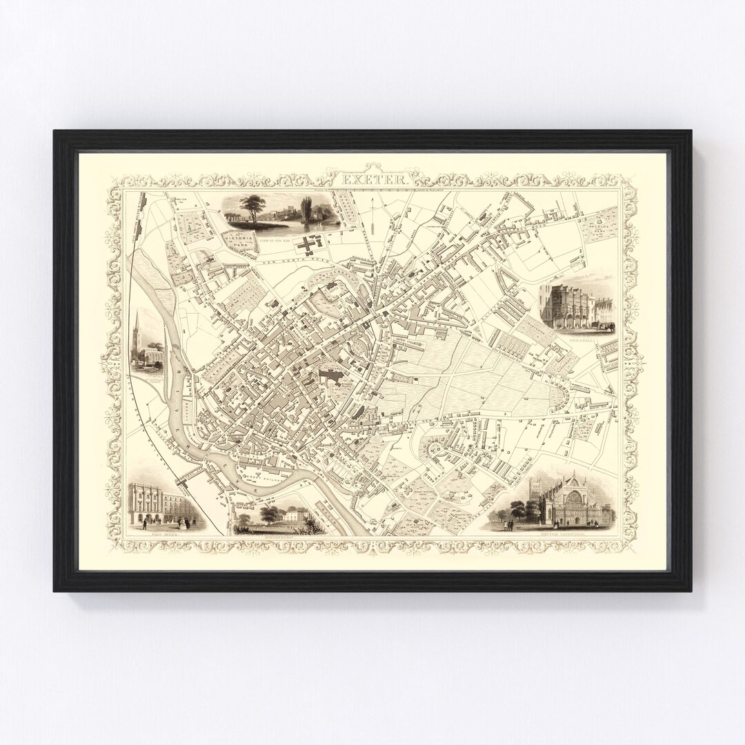 Exeter Map 1851 Old Map of Exeter United Kingdom Art Vintage - Etsy